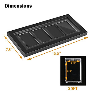 4Grids Trading Cards Display Frame, 100% Solid Wood Frame with 4 Pieces Magnetic Card Holder for Football, Basketball, Hockey Collector Cards(Standard Cards, Black)