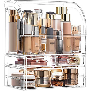 HBlife Large Clear Acrylic Cosmetic Makeup Organizer with Lid, High Capacity Cosmetics Storage Display Case with Drawers, Dustproof Waterproof Make Up Storage Box for Vanity Bathroom, XL