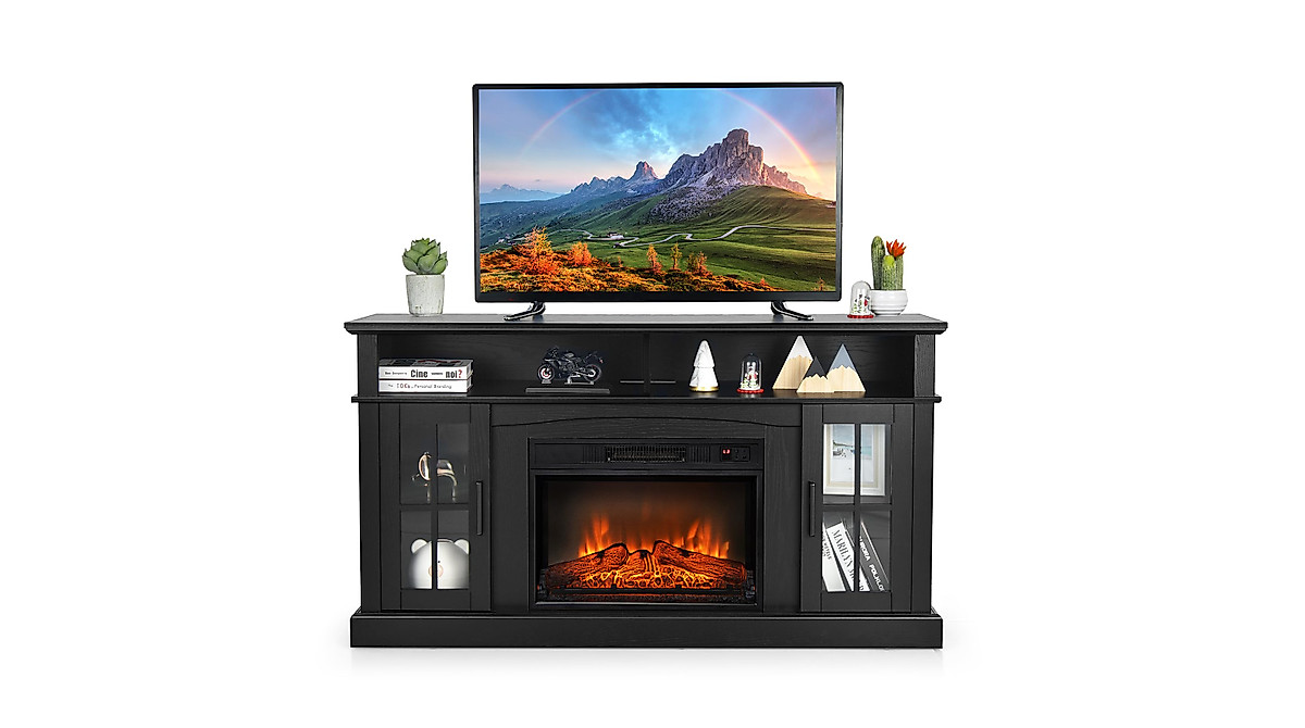 COSTWAY Electric Fireplace TV Stand for 65-Inch TVs with Heaters