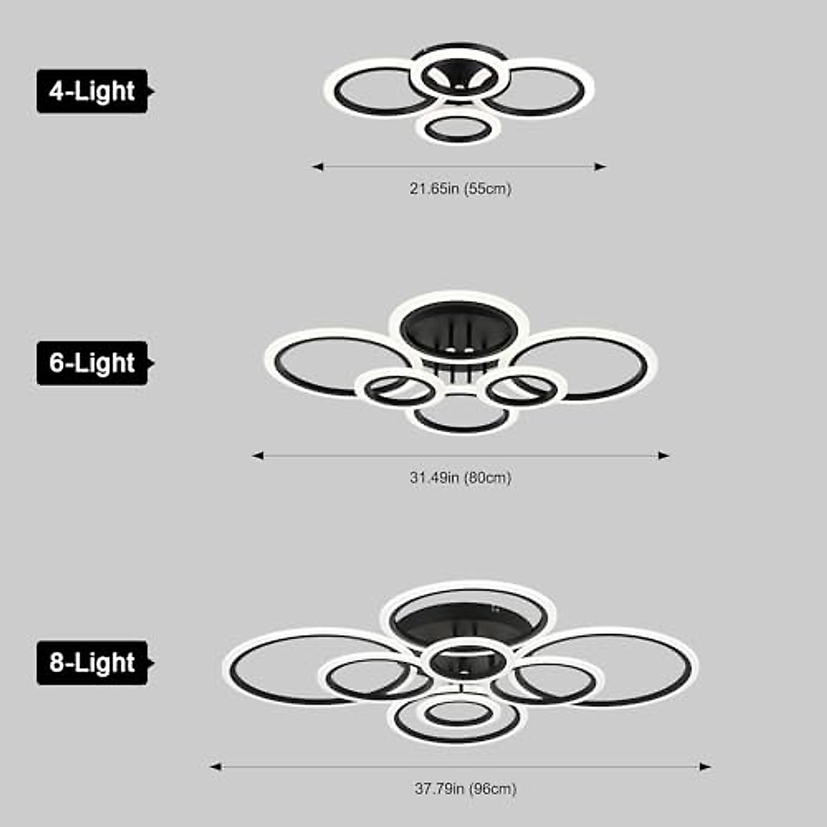 Vikaey Modern LED Flush Mount Ceiling Light, 4 Rings Black Close to Ceiling Light, Lighting Fixture Ceiling Lamp for Kitchen, Living Room, Bedroom, Laundry Room, 4000K Not dimmable