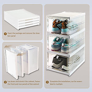 Shoe Storage Box Shoe Box,Drop Front Shoe Organizer and Containers for Sneaker Storage Display,Plastic Stackable with Clear Door, Easy and Fast to Assemble with Large Size(3 Pack)