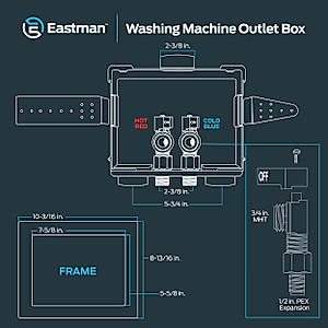 Eastman 1/2 Inch Expansion PEX Connection x 3/4 Inch MHT Washing Machine Outlet Box, Push to Connect Brass Plumbing Fittings, Double Drain, 60261