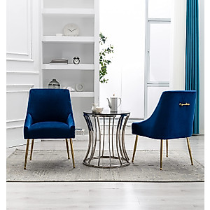 Restworld Velvet Dining Chairs Set of 2, Furniture Collection Modern Contemporary Upholstered with Polished Gold Metal Legs(Blue)