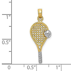IceCarats 14K Yellow Gold Tennis Racquet Necklace Charm Sports Pendant 28mm x 10mm Only