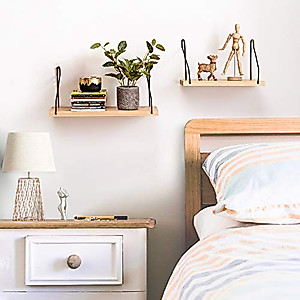 HOMWOO Floating Shelves Set of 2 Oak Solid Wall Shelf Rustic Wall Mounted Shelves for Living Room, Bedroom, Bathroom, Kitchen, Office (Natural)