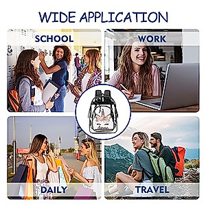 Personalized Unicorn Clear Backpack for Girls With Name, Transparent Heavy Duty Backpack With Reinforcing Straps For School Sports Workplace, Custom Waterproof Clear Book Bag, Back to School Gift