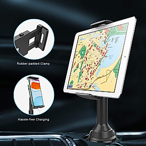 APPS2Car Tablet Holder for Car, Car Tablet Mount with Adjustable Clamp (Up to 8.3"), 10.57" Height Adjustable iPad Holder for 4.3"-11" Cell Phones & Tablets, Perfect Travel Companion