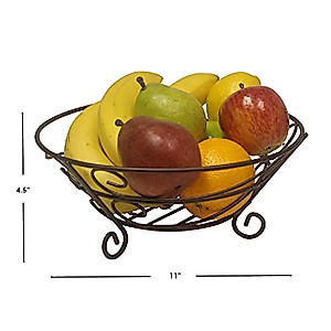 Home Basics Scroll Collection Bronze Coated Steel Fruit Basket, Storage for Fruits and Vegetables, Kitchen Table, Countertop, Bronze