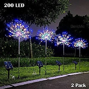 DenicMic 2 Pack Solar Firework Lights Outdoor Garden Lights 200 LED Solar Starburst Lights 8 Mode Solar Star Lights Waterproof Garden Yard Patio Christmas Decor (Multi-Colored)