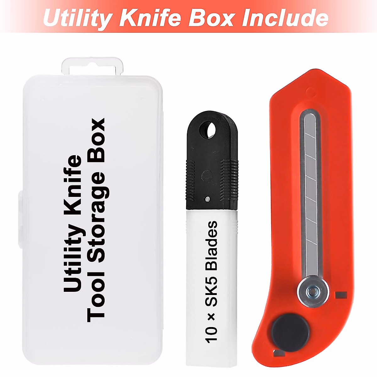 Heavy-duty Utility Knife with Comfortable Silicone Cover, Stainless Steel Retractable Box Cutter, Ergonomic Grip Handle, Quick Change Blade Snap off Cutter Knife with 10 Extra SK5 18mm Wide Blades