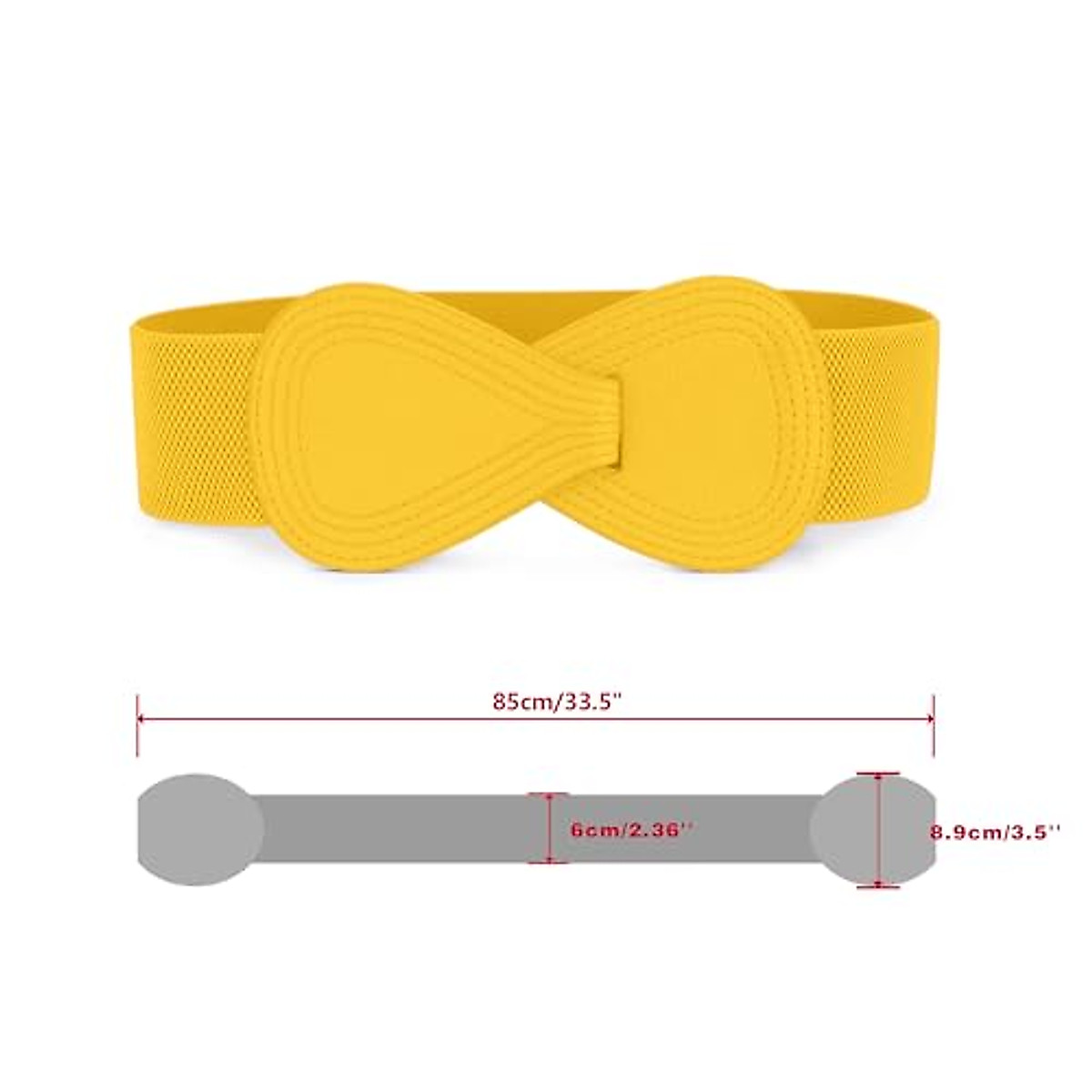 Allegra K Interlock Buckle 8-shaped Faux Leather Elastic Belt Cinch Waistband for Lady Fit Waist Girth:25"/63.5cm-37"/94cm Yellow