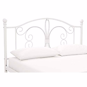 DHP Bombay Metal Platform Bed with Parisian Style Headboard and Footboard, Adjustable Base Height for Underbed Storage, No Box Spring Needed, Full, White