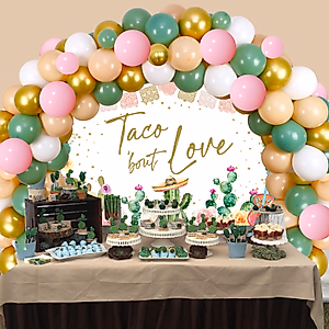 Taco Bout Love Bridal Shower Decorations, Sage Green Balloon Garland Kit, Fiesta Bridal Shower Backdrop, Bride to Be Sash, Ring Cactus Foil Balloons, Mexican Wedding Shower Bachelorette Party Supplies