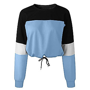 Long Sleeve Sweatshirt for Women THENLIAN Womens Long Sleeve Splcing Color Sweatshirt Pullover Tops Blouse(Blue, XL)