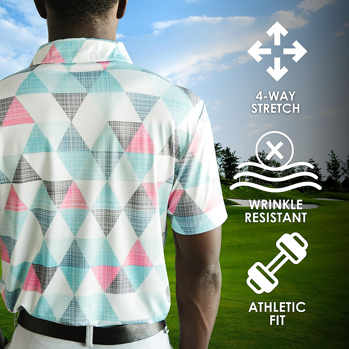 YATTA GOLF Athletic Performance Golf Shirt for Men - (Large) - Dry-fit Comfort, Moisture Wicking, 4-Way Stretch, Short Sleeve Casual Polo Shirt