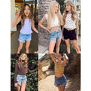 Arshiner Girls Denim Hot Shorts Casual Summer Mid Waisted Short Pants with Pockets 7-8 Years