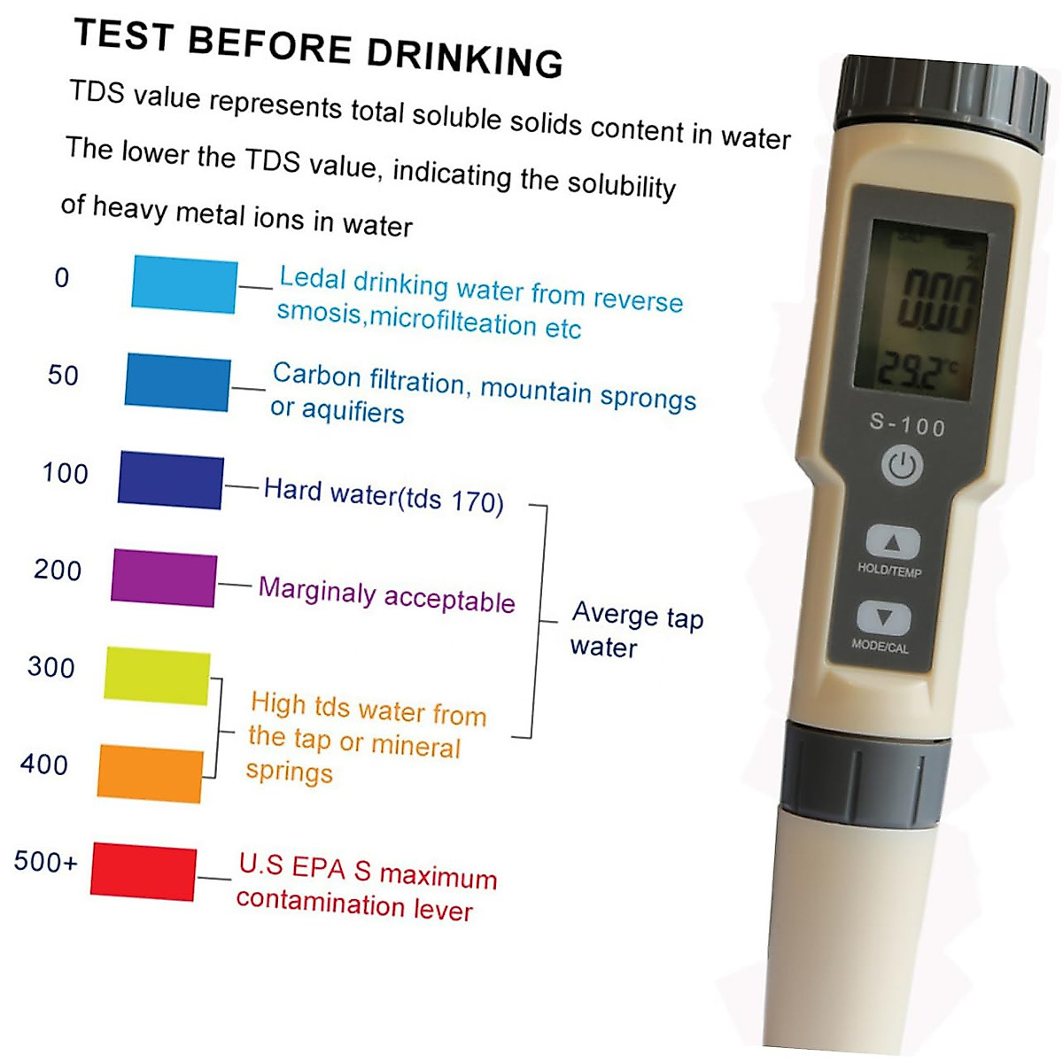HOMOCONO Automatic Hydrometer Water Quality Tester Salt Water Gravimeter Salt Meter Hydrometers Water Salimeter Temperature Tester Pen Light Grey