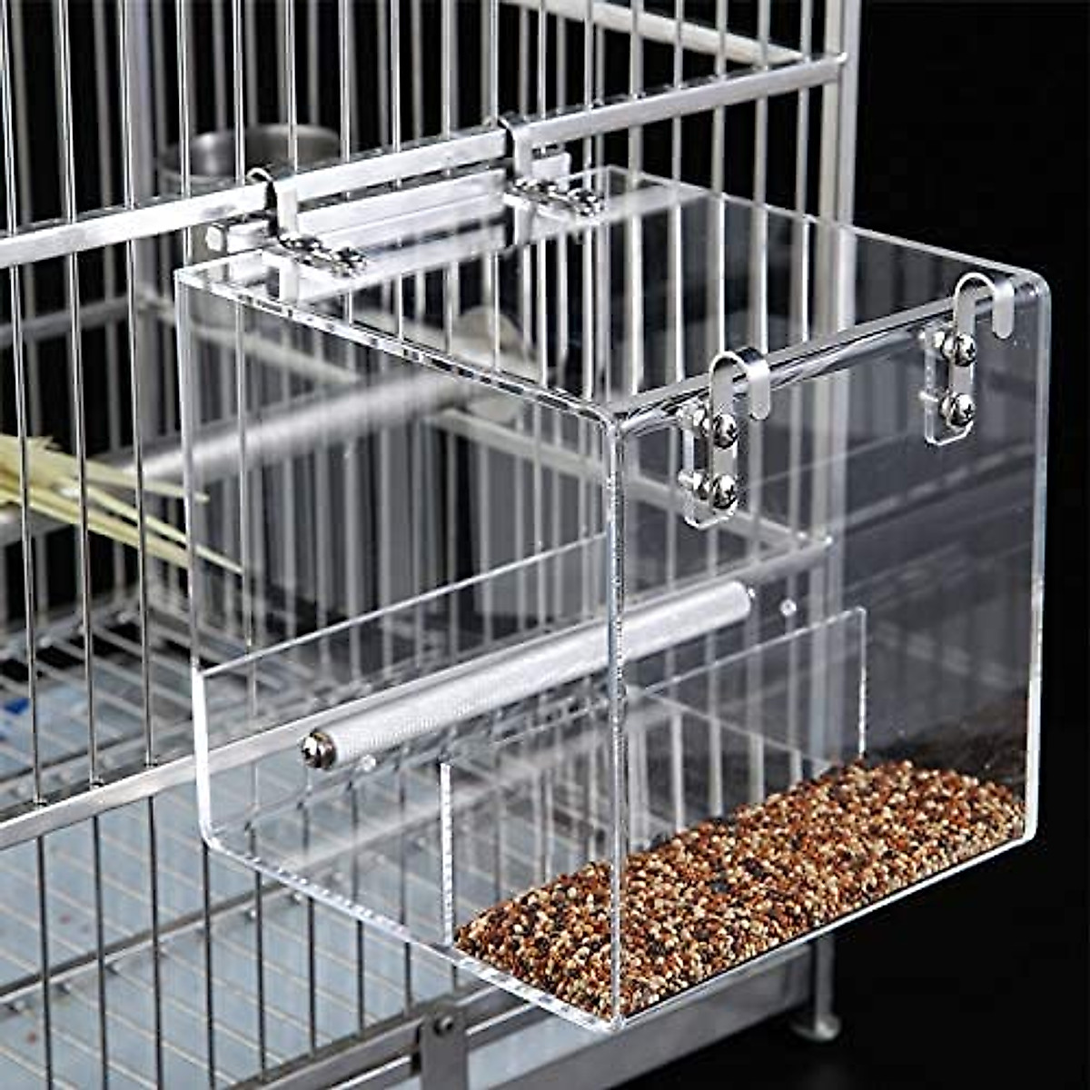 Automatic Bird Feeder No Mess Bird Cage Pet Feeder Seed Food Container for Parakeet Canary Cockatiel Parrot Finch Canary Acrylic (Small)