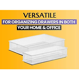 YBM HOME Silver Mesh Drawer Cabinet and or Shelf Organizer Bins, School Supply Holder Office Desktop Organizer Basket (2, 3x15x2 Inch)