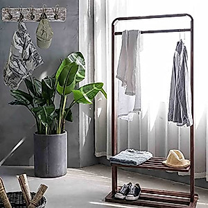 WRIGHTMART Wooden Coat Rack Wall Mounted with 5 Hanger Hook, for Porch, Kitchen, Bedroom, Hallway, Antique Farmhouse Rustic Character, Mahogany Wood, (Aged Whitewash Bronze Hook)