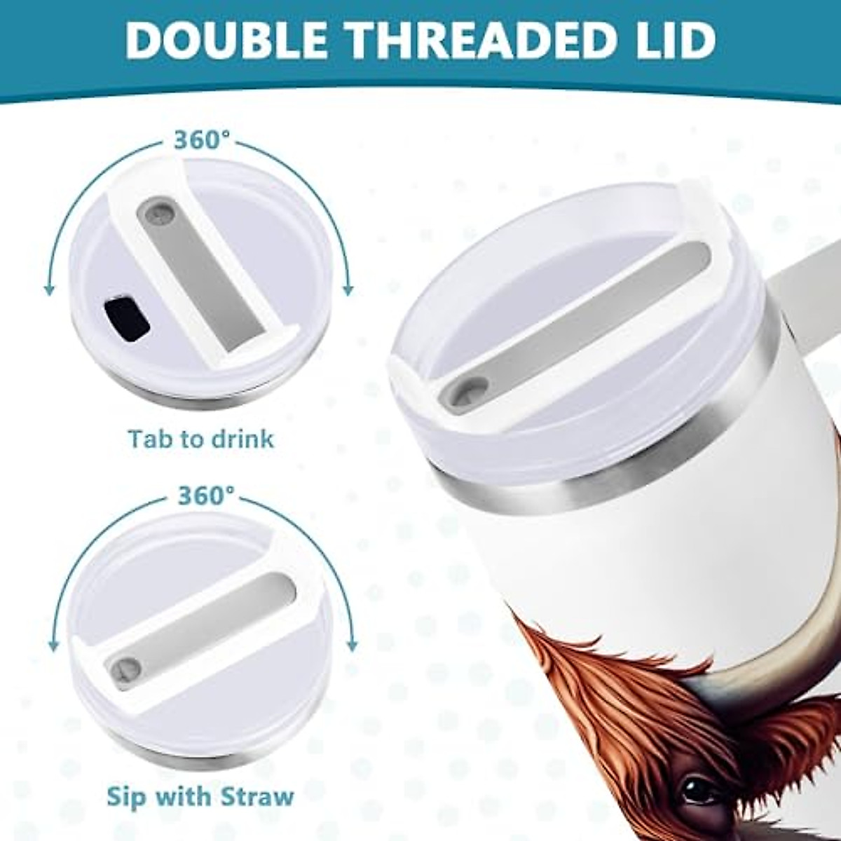 RPLIFE Cute Highland Cow Coffee Tumbler, Stainless Steel Bottle, Insulated Coffee Cups with Lids, Tumbler for Men