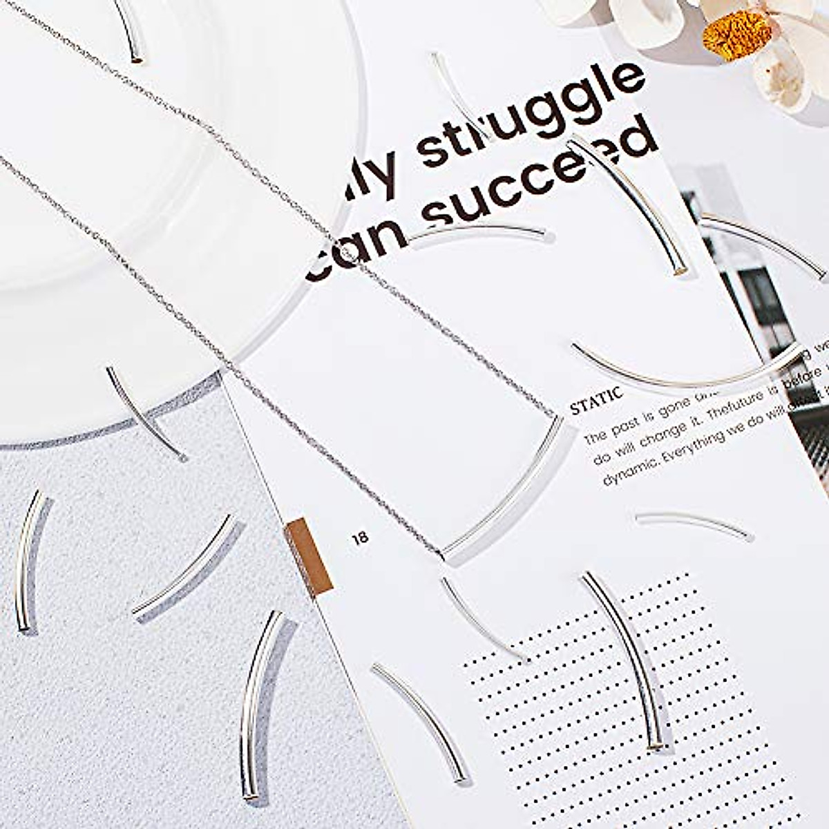 PH PandaHall 220pcs Noodle Tube Beads 4 Sizes Silver Long Curved Tube Noodles Beads Brass Tube Spacer Beads for DIY Wrist Bracelet Anklet Necklace Earring Jewelry Making(50mm, 40mm, 30mm, 25mm)