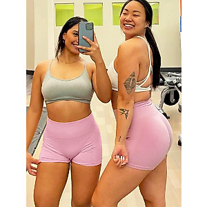 Unthewe Workout Butt Lifting Shorts for Women High Waisted Seamless Gym Yoga Booty Shorts(U526-Scrunch Pink-S)