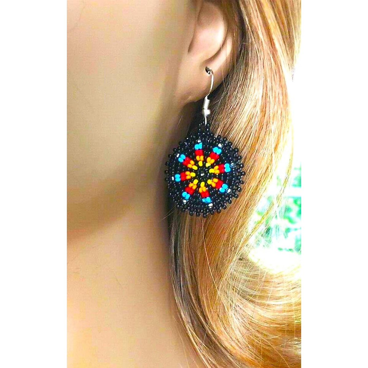 Handmade Cute Seed Beaded Earrings 1.2 Round (Black)
