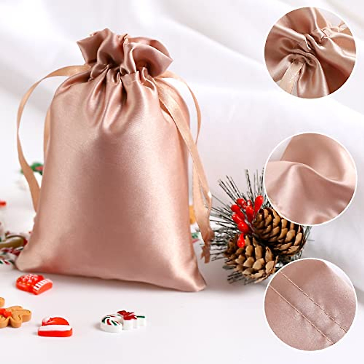 Satin Bags with Drawstring, 6x9" Wedding Favor Drawstring Bags, 50PCS Rose Gold Mini Gift Bags for Jewelry, Baby Shower, Valentine's Day, Craft, Birthday, Business, Party Favors Bags