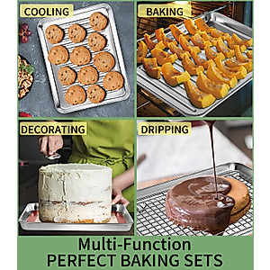 CEKEE Baking Sheet with Rack Set of 9 (3 Cookie Sheets + 3 Baking Racks + 3 Mats), Stainless Steel Baking Sheet Cooling Rack with Baking Mat Set, Baking Pans Set - Heavy Duty & Dishwasher Safe