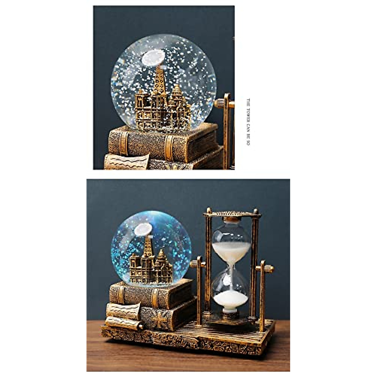 Music Crystal Snow Globe with Hourglass Timer Home Decoration for Living Room Bedroom Book Shelf TV Cabinet Desktop Decor Statue Figurine Table Centerpieces Ornaments (A-Brown)