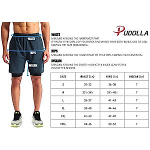 Pudolla Men’s 2 in 1 Running Shorts 7" Quick Dry Gym Athletic Workout Shorts for Men with Phone Pockets(White Medium)