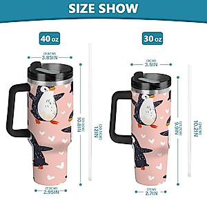 FRCSDIY Cartoon Penguin Insulated Tumbler with Handle and Straw Lid,40oz Leakproof Stainless Steel Cup BPA-Free Water Bottle