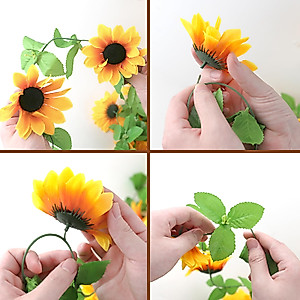 BigOtters 4 Pack Sunflower Garland for Decoration, Silk Sunflowers Artificial Flowers for Sunflower Theme Party Fall Wedding Decor Baby Bridal Shower Decorations
