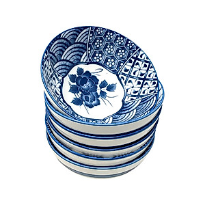 TJ Global Set of 6 Traditional Japanese Pottery Ceramic Bowls for Rice, Salad, Soup, Cereal, Snacks, Ice Cream - 10 Fluid Ounce Capacity