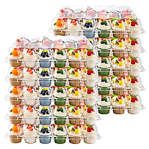 NPLUX 24 Count Cupcake Containers 10 Pack Cupcake Holders with Detachable Tall Dome Lids Clear Plastic Stackable Cupcake Boxes for 240 Cupcakes, BPA Free, Standard Size