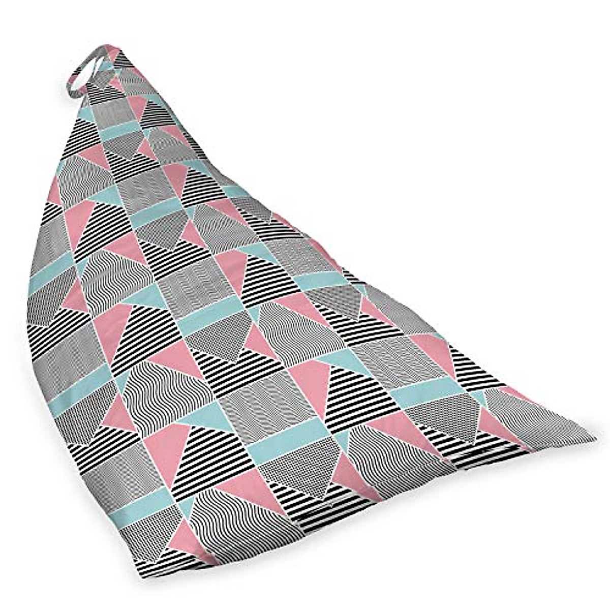 Ambesonne Geometric Lounger Chair Bag, Contemporary Themed Illustration in Retro Style Modern Artwork, High Capacity Storage with Handle Container, Lounger Size, Blue Pink and Charcoal Grey