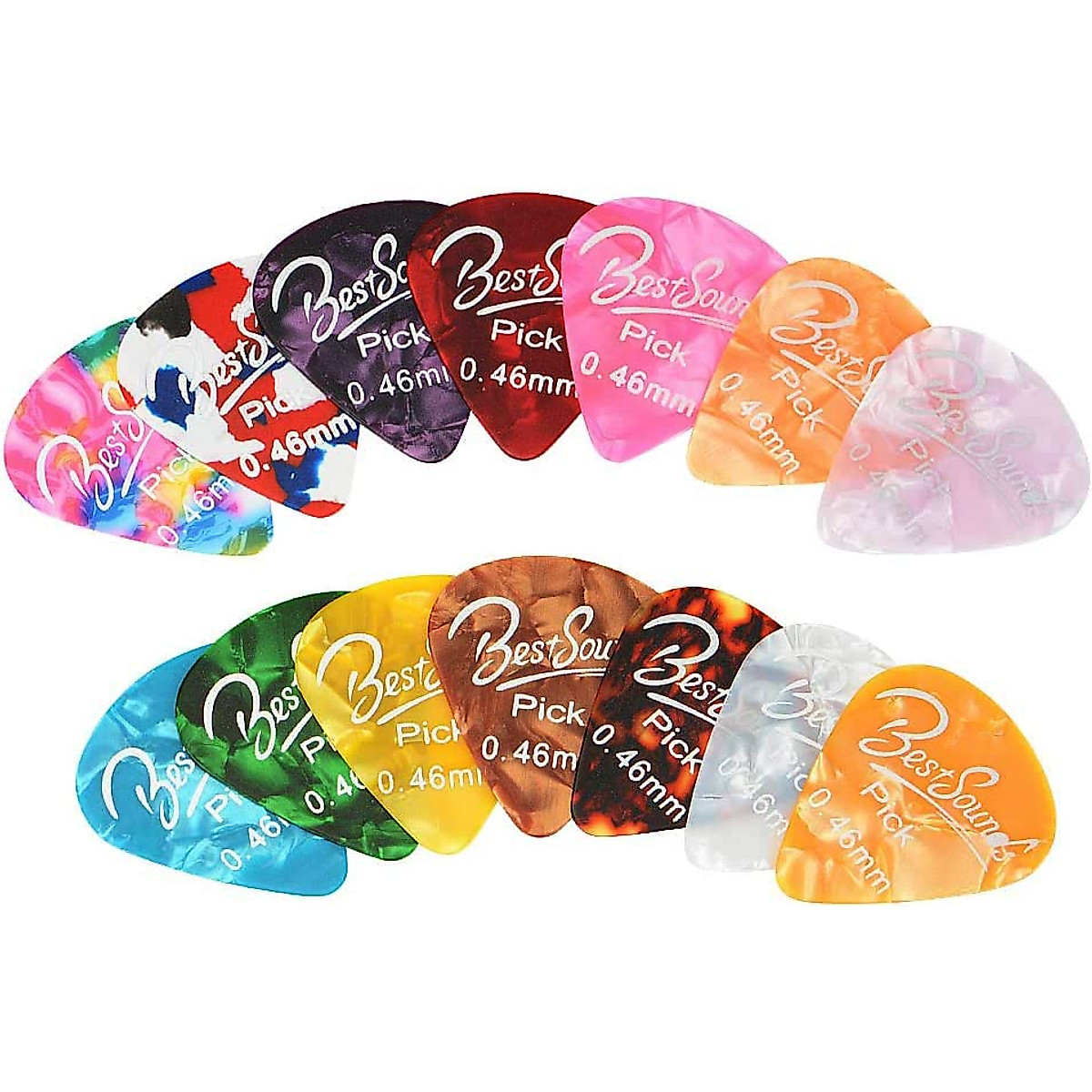 48 Pack Thin Guitar Picks, Mixed Colorful Celluloid Guitar Picks & Unique Guitar Gift for Acoustic Guitar, Bass and Electric Guitar (0.46mm)