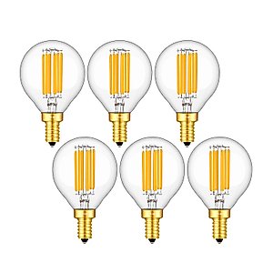 CRLight 3000K 6W Dimmable LED Candelabra Bulb Soft White, 65W Equivalent 650LM, E12 LED Light Bulbs, G16 Globe Clear Glass Chandelier Bulbs, Smooth Dimming Version, 6 Pack