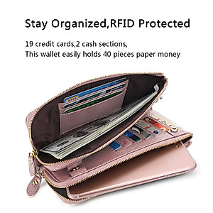 YALUXE Women's Genuien Leather Wristlet Wallets with Multi Card Slots Double Zipper Pocket