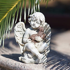 Topadorn Angel Wings with A Little Dog in Arms Angel Resin Statue, Angel Figurine Tabletop Decor Angel Pray Design Display