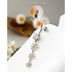 Melighting Dangle Belly Button Rings 14G Belly Rings Stainless Steel 316L Flower Belly Piercing Jewelry for Women Belly Piercing Navel Barbell Body Piercing Jewelry