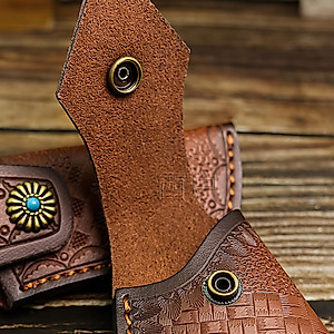 Xeerrfan 3.93" Genuine Leather Sheath for Belt, Portable Folding Pocket Knife Case, Knife Holder Pouch Holster for Men with Buckle (Red-Brown, Small)