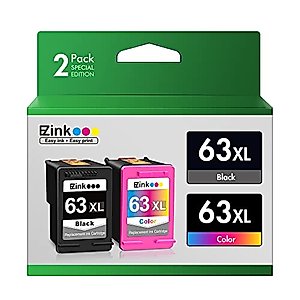 E-ZInk (TM) Remanufactured Ink Cartridge Replacement for HP 63XL 63 XL to use with Officejet 3830 5255 4650 3833 Envy 4520 Deskjet 1112 3637 3630 3634 Printer (1 Black, 1 Tri-Color)