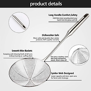 Xingmin Spider Strainer Skimmer Ladle Stainless Steel Aasian Metal Frying Basket With Long Handle Large Spoon Food Japanese Pasta Kitchen Oil Solid Professional Mesh Wire 5 Inch