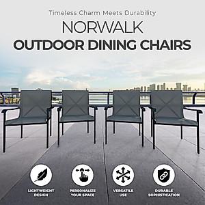 Four Seasons Courtyard Norwalk Outdoor Patio Dining Arm Chair Backyard Furniture Set with Supportive Aluminum Frame, Gray, 4 Pack