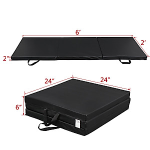 ZENY 2’’ Thick Tri-fold Folding Gym Exercise Mat Extra Thick Gymnastics MatTumbling Mat with Carrying Handles for Home Workout, Core Workouts, Stretching, MMA, Yoga (black)