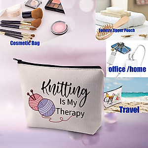 PXTIDY Knitting Makeup Bag Knitter Gift Knitting Is My Therapy Storage Bag Crocheter Gifts Yarn Crocheter Bag For Grandma Knitter Crocheting Mom Retirement Gift