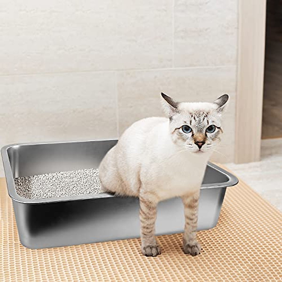 Stainless Steel Cats Litter Box, 4" Height Litter Box for Small Animals, Easy Entry, Easy to Clean, Non Stick Smooth Surface