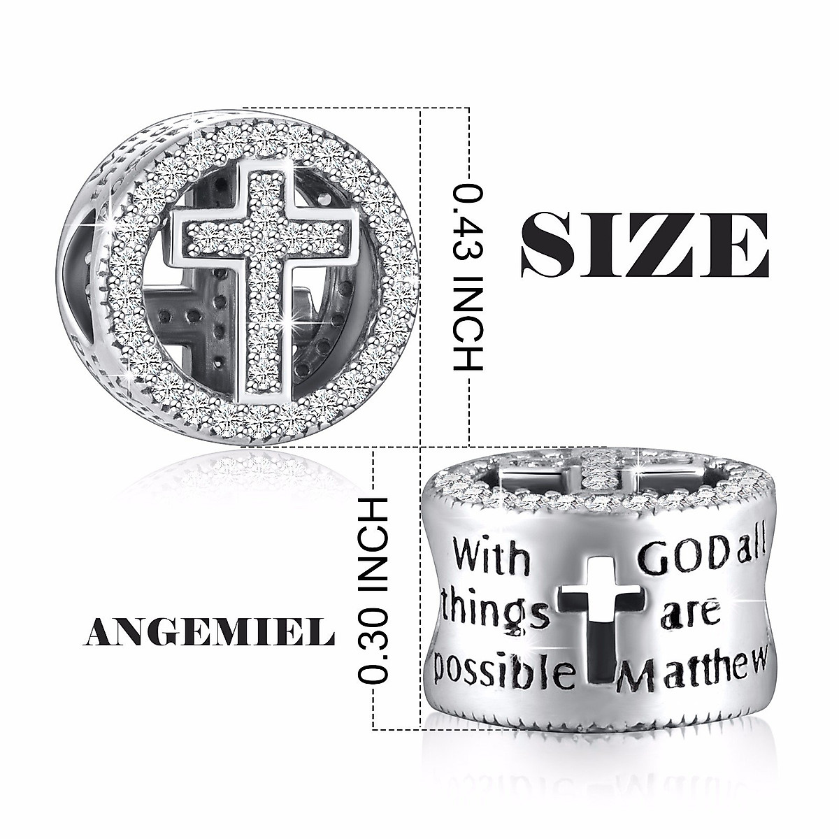 ANGEMIEL 925 Sterling Silver CZ Charms All Things Are Possible Fit European Snake Bracelets